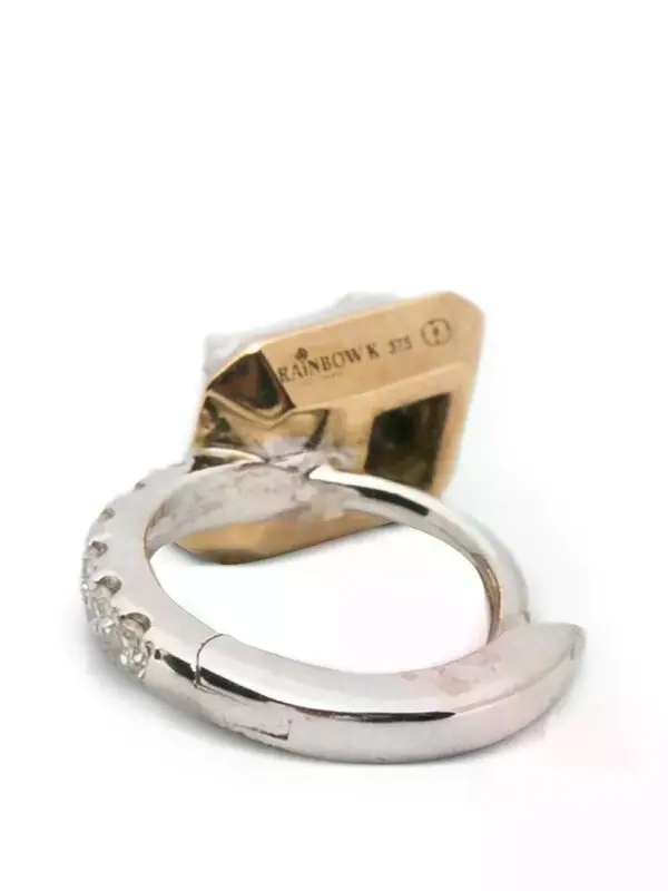 RAINBOW K 9k Yellow Gold Emerald-cut Diamond Bezel Setting Hoop Earring