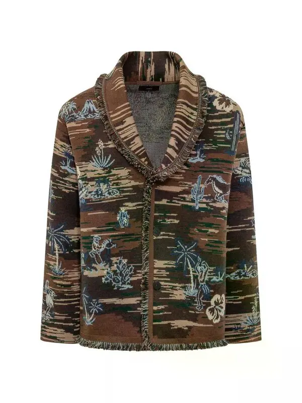 Alanui Fringed Jacquard-knit Cardigan - Brown