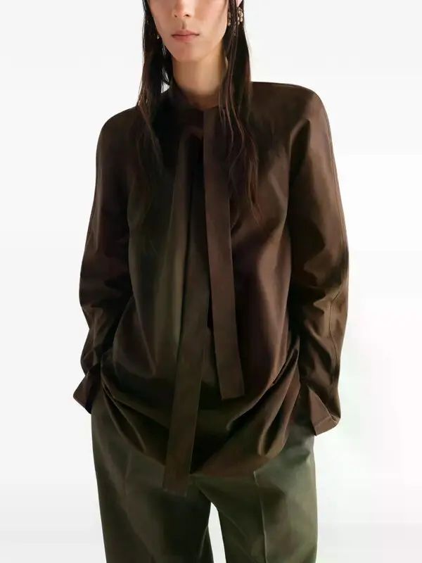 LEMAIRE Ascot Blouse In Washed Cotton Silk - Brown
