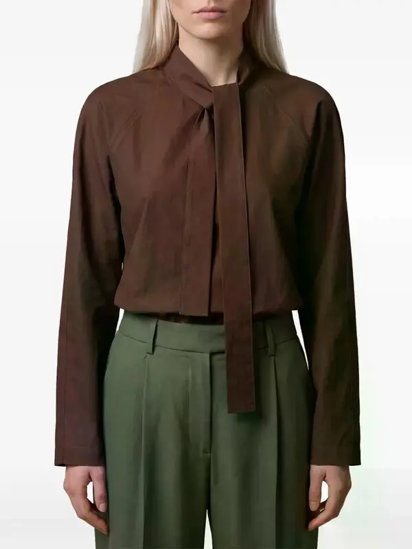 LEMAIRE Ascot Blouse In Washed Cotton Silk - Brown