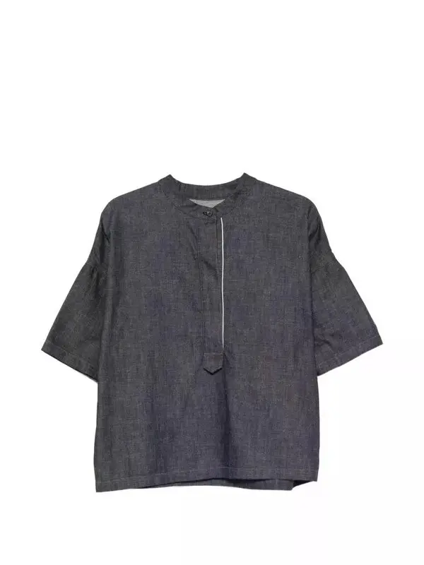 NINE:INTHE:MORNING Short-sleeve Denim Blouse - Blue