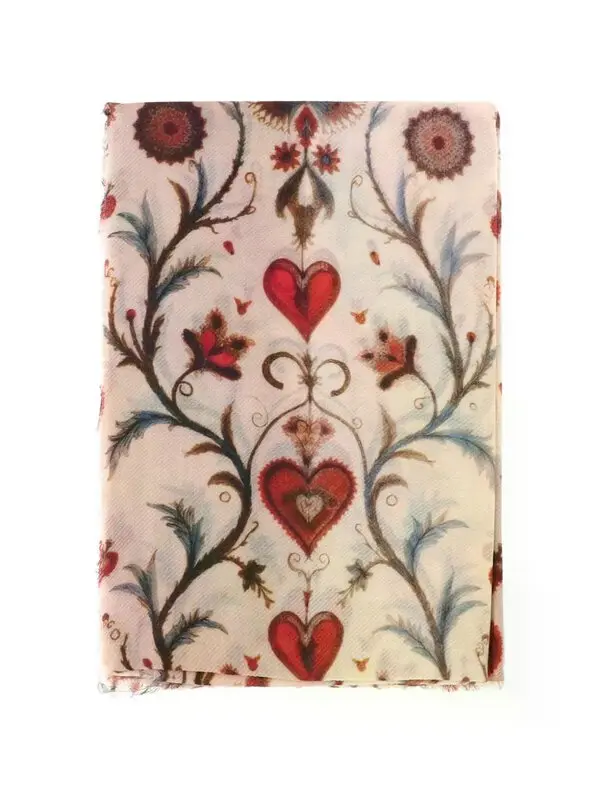 Faliero Sarti Heart-print Fringed Scarf - Neutrals