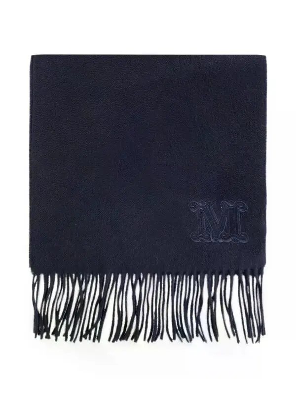 Max Mara Fringed Logo-embroidered Scarf - Blue