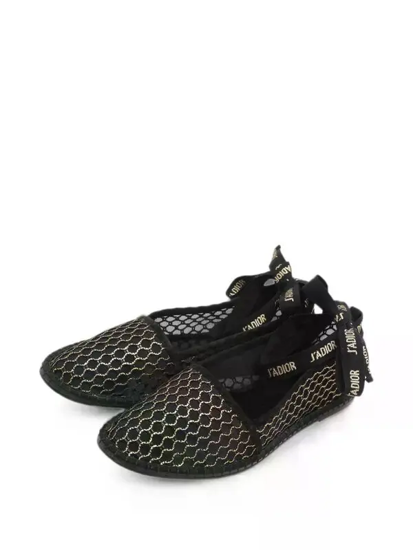 Dior Suede Embroidered Honeycomb Mesh Ankle-wrap Ballet Flats