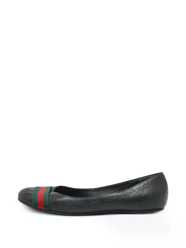 Gucci Web Stripe Round Toe Ballet Flats - Black