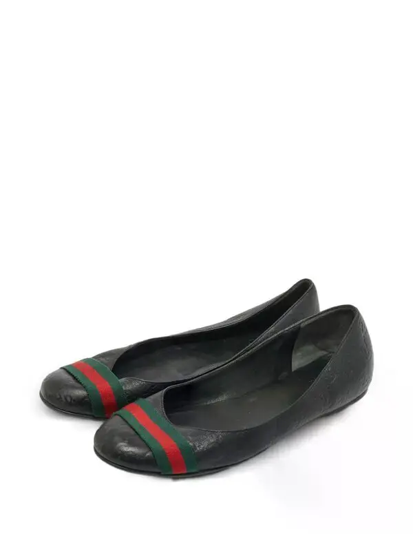 Gucci Web Stripe Round Toe Ballet Flats