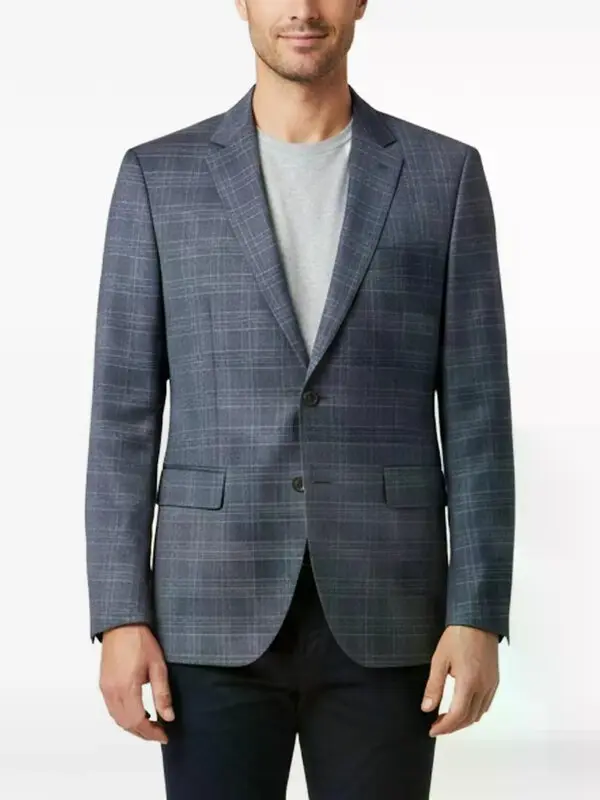BOSS The James4 Single-breasted Check-pattern Wool Blazer - Blue