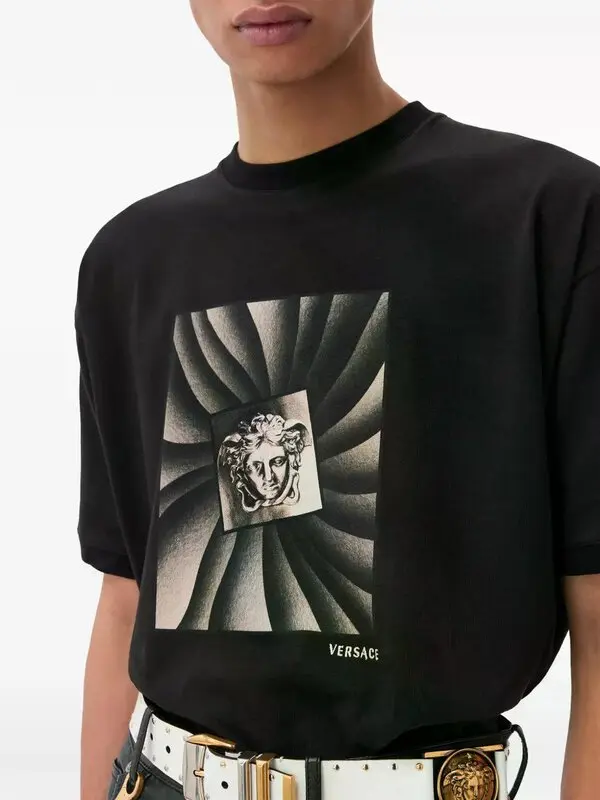 Versace Printed Cotton-jersey Regular T-shirt - Black