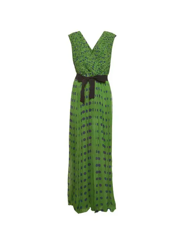 Carolina Herrera Polka Dot Print Plissé Maxi Dress - Green