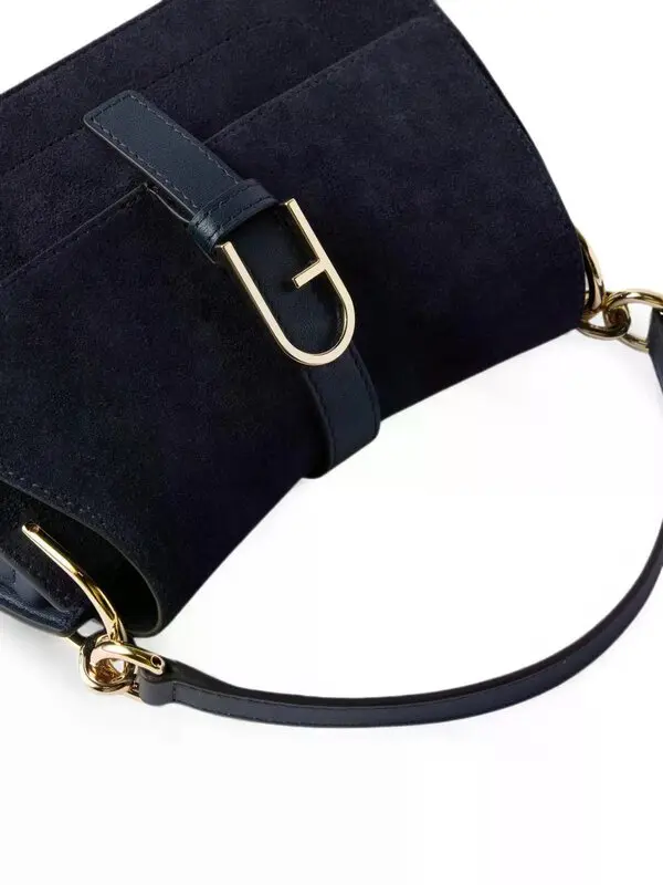Furla Mini Logo-plaque Suede Tote Bag - Blue