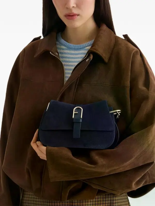 Furla Mini Logo-plaque Suede Tote Bag - Blue