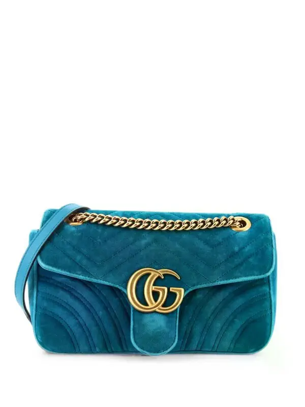 Gucci Gg Marmont Matelassé Velvet Shoulder Bag - Blue