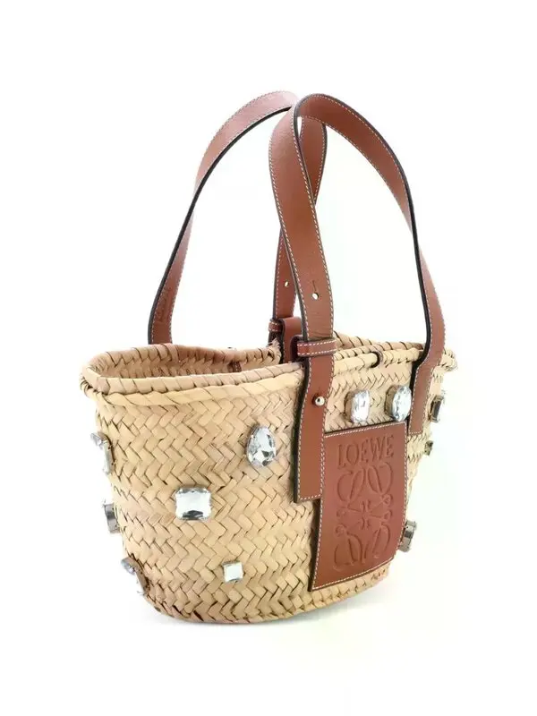 Loewe Raffia Crystal Embellished Small Tote Bag