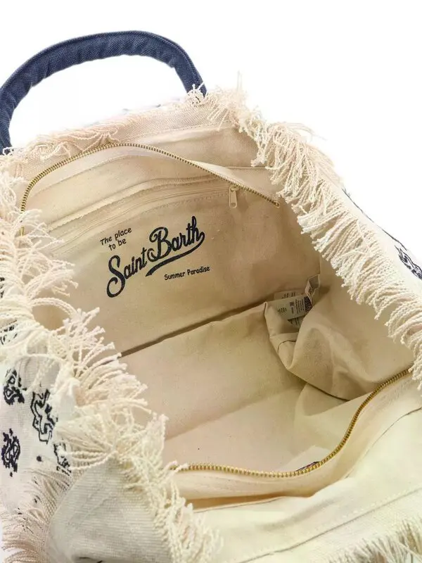 MC2 SAINT BARTH Paisley-print Frayed Tote Bag - Neutrals