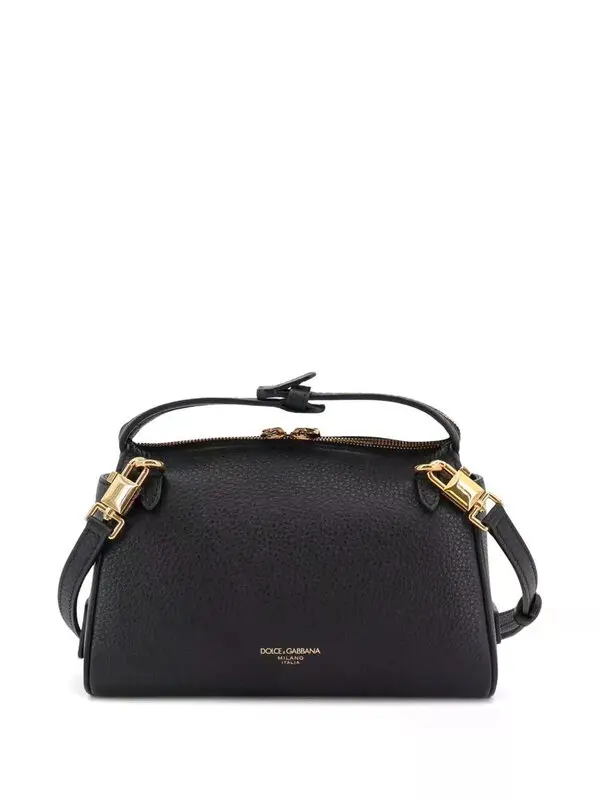 Dolce & Gabbana Logo Plaque Pebbled Leather Shoulder Bag - Black