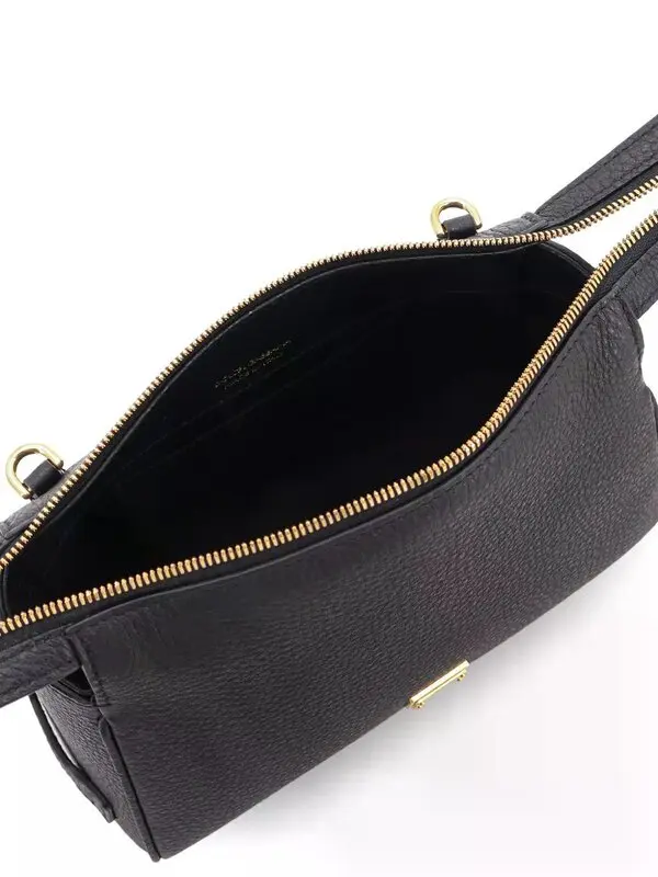 Dolce & Gabbana Logo Plaque Pebbled Leather Shoulder Bag - Black