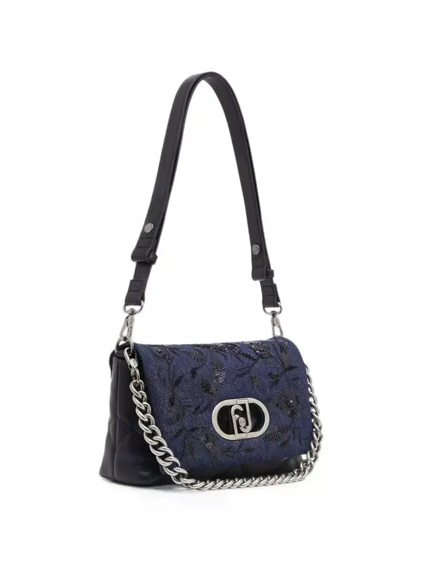 Liu Jo Lapuffy Bag In Embroidered Denim With Micro Sequins