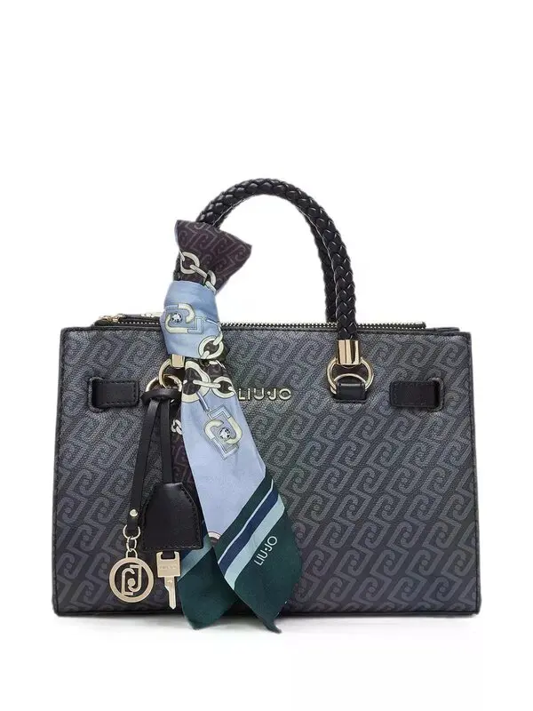 Liu Jo Small Satchel Bag With Monogram Print And Matching Charm - Black