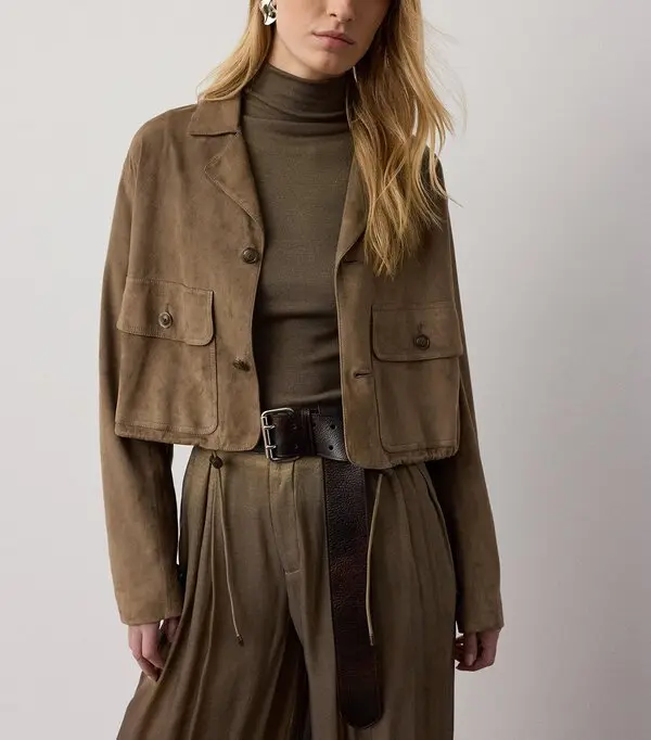 Ralph Lauren Cropped Suede Utility Jacket - Beige