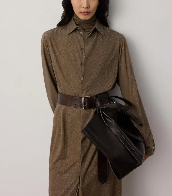 Ralph Lauren Silk Embellished Adrien Maxi Shirt Dress - Beige