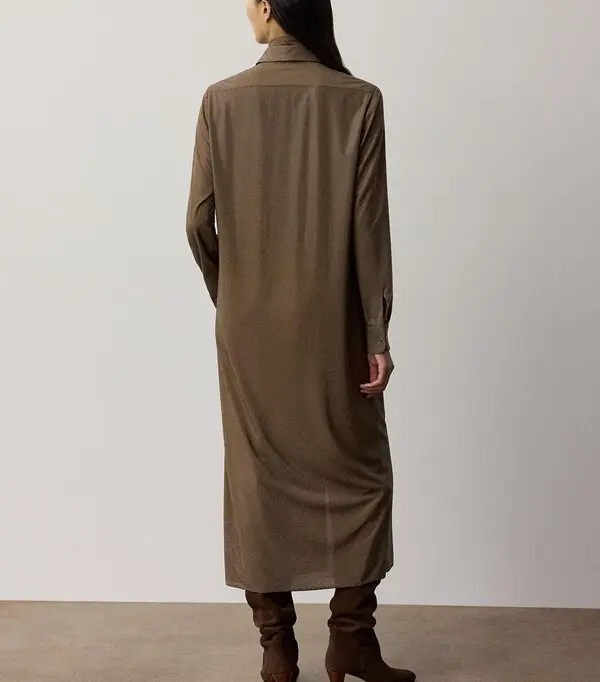 Ralph Lauren Silk Embellished Adrien Maxi Shirt Dress - Beige