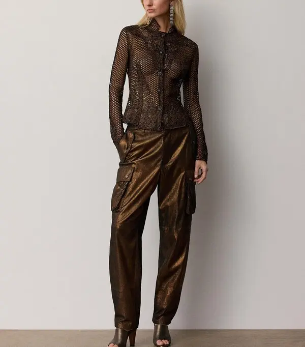 Ralph Lauren Foiled-suede Macramé Jacket