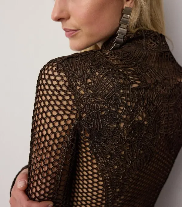 Ralph Lauren Foiled-suede Macramé Jacket