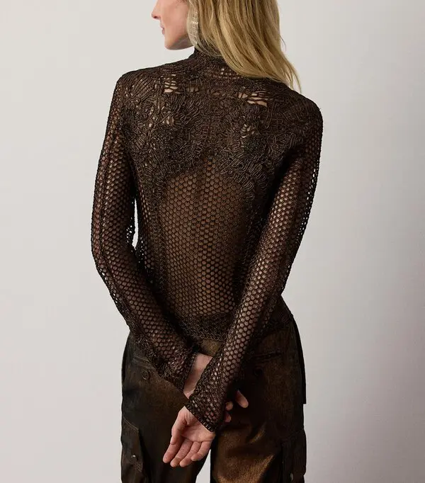 Ralph Lauren Foiled-suede Macramé Jacket