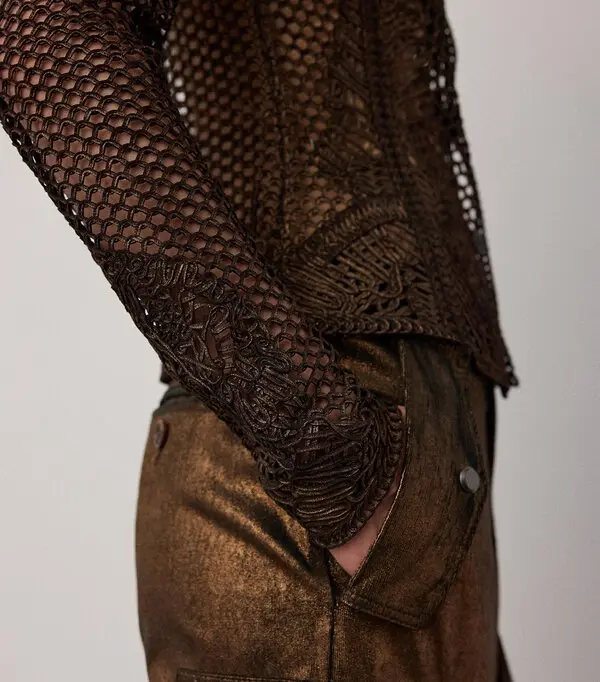 Ralph Lauren Foiled-suede Macramé Jacket