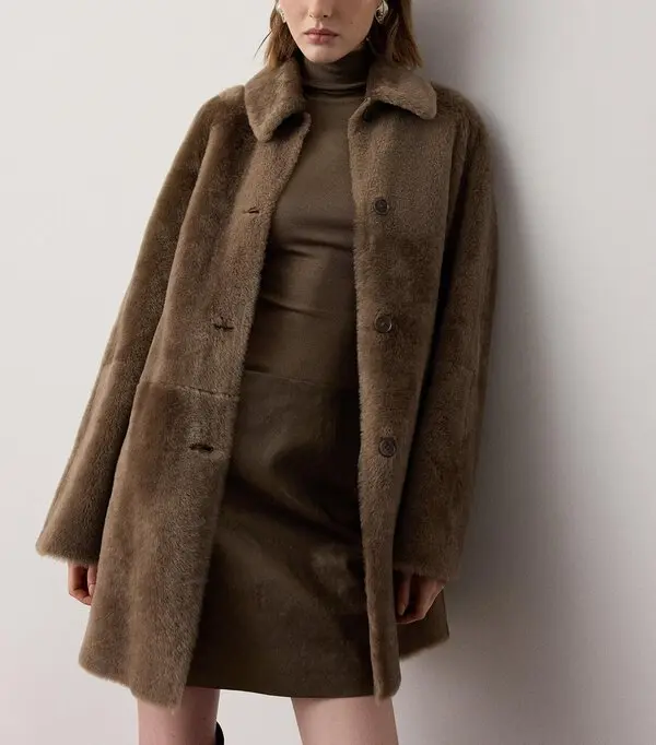 Ralph Lauren Janise Shearling Coat - Beige