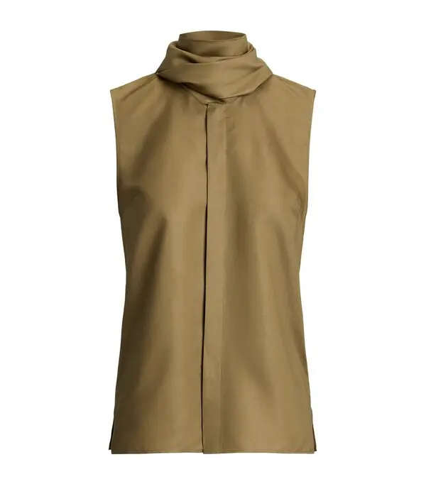 Ralph Lauren Silk Taffeta Gilmore Top With Jabot Detail - Grey