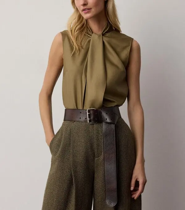 Ralph Lauren Silk Taffeta Gilmore Top With Jabot Detail