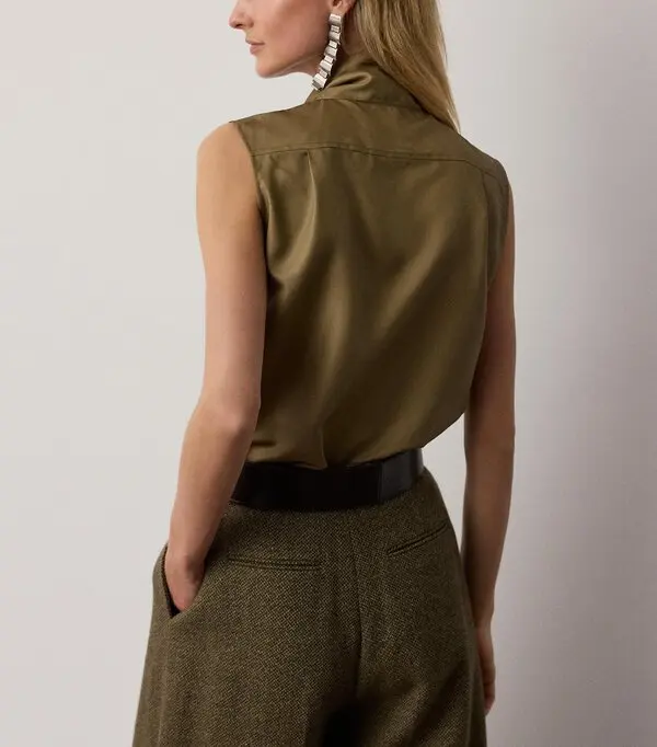 Ralph Lauren Silk Taffeta Gilmore Top With Jabot Detail