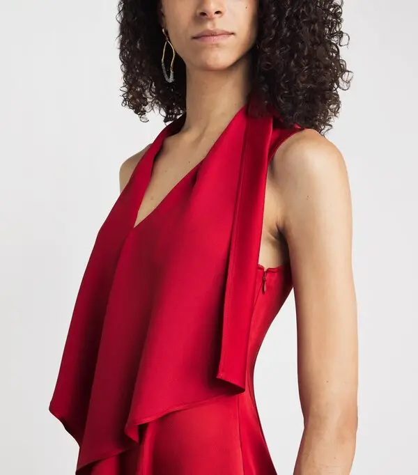 RETORI Sleeveless Draped Satin Midi Dress - Red