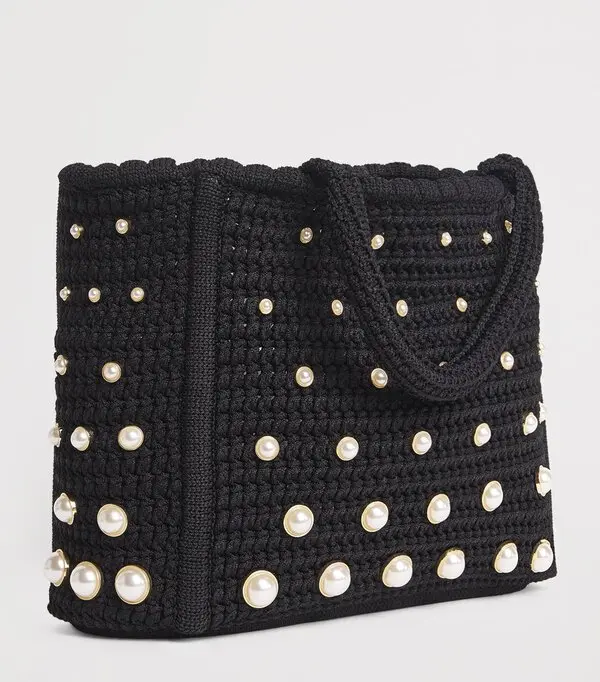 Sandro Crochet Studded Top Handle Bag - Black