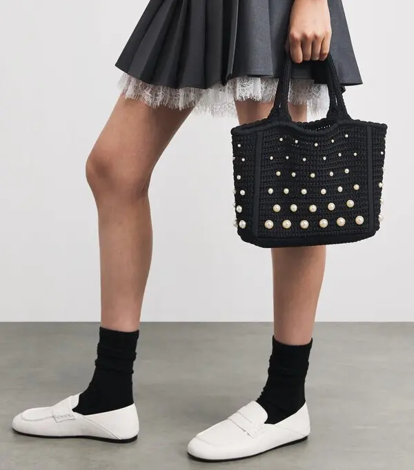 Sandro Crochet Studded Top Handle Bag - Black
