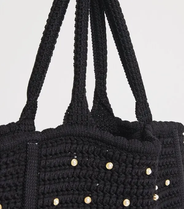 Sandro Crochet Studded Top Handle Bag - Black