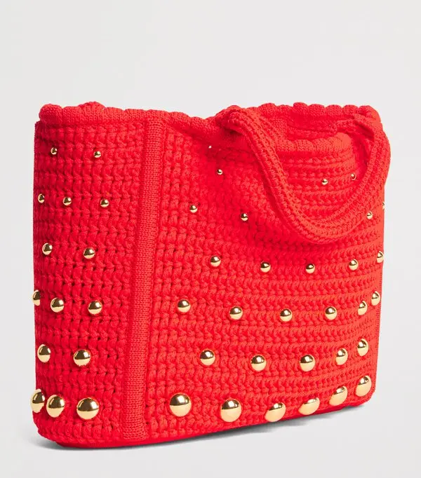 Sandro Crochet Studded Top Handle Bag - Red
