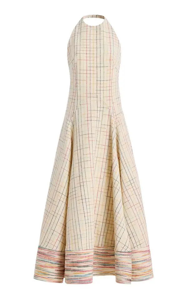 Rosie Assoulin Checked Silk Maxi Halter Dress - Multi