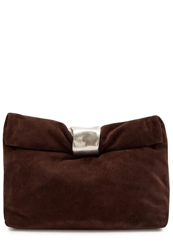 Staud Suede Clutch With Cuff Embellishment - Dark Brown