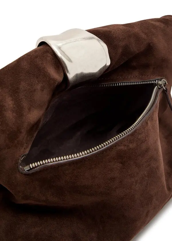Staud Suede Clutch With Cuff Embellishment - Dark Brown