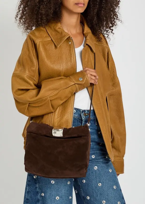 Staud Suede Clutch With Cuff Embellishment - Dark Brown
