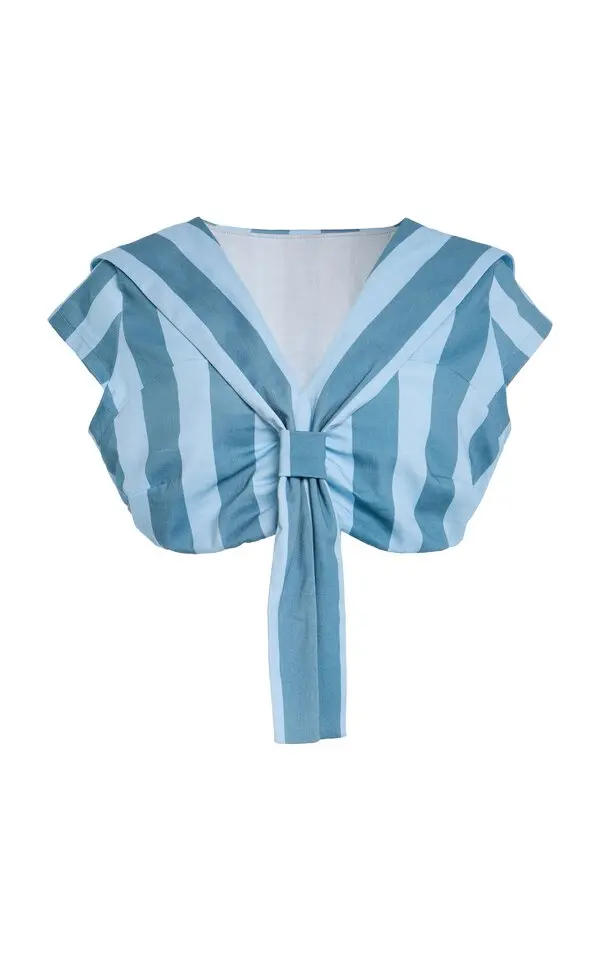 HOUSE OF AAMA Striped Cotton Crop Top - Blue