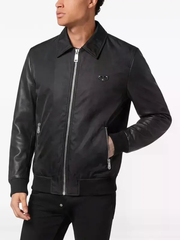 Philipp Plein Nylon Bomber Jacket With Pp Hexagon Badge