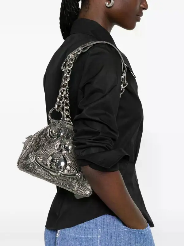 VIVIENNE WESTWOOD Orb Snakeskin-effect Shoulder Bag - Grey