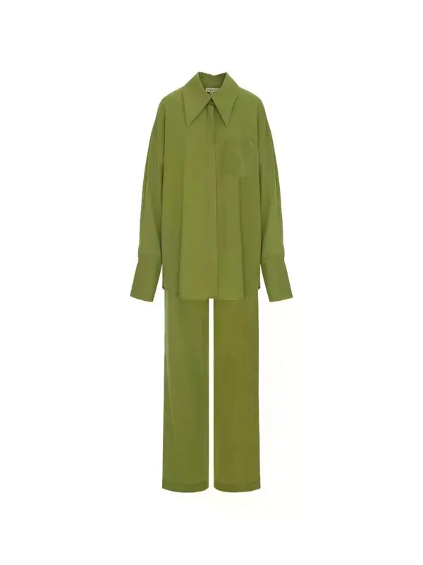 CUANNA Pointed-collar Suit With Wide-leg Trousers - Green