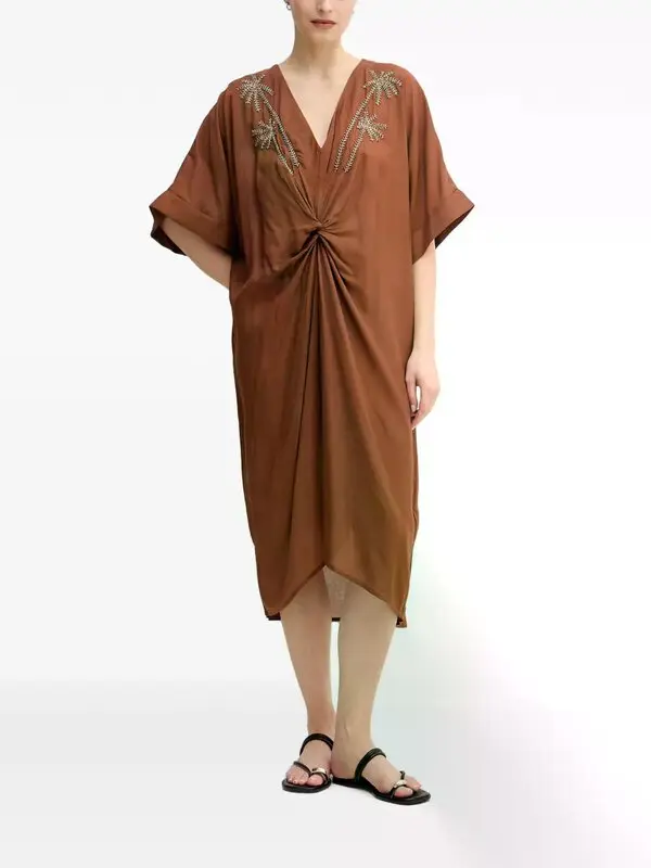 Lola Casademunt Bead-embellished Twist-front Midi Dress - Brown