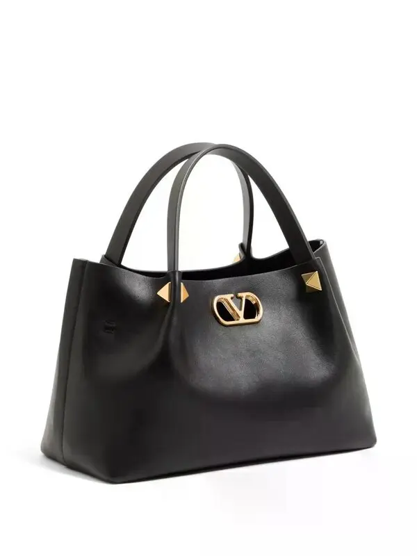 Valentino Garavani Small Soft Leather Shopping Bag With Maxi Studs - Black