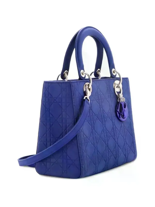 Dior Lady Bag Cannage Embossed Matte Calfskin Satchel - Blue