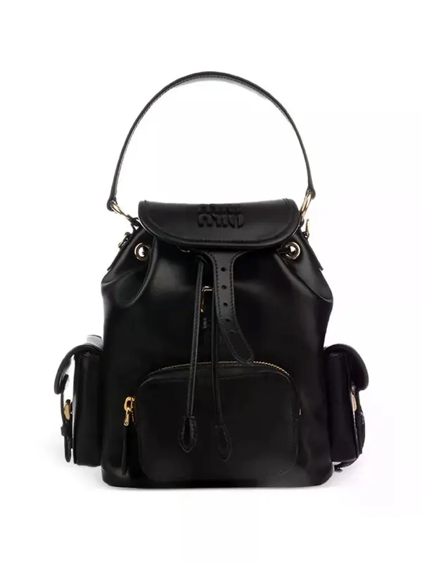 Miu Miu Logo-embossed Calf Leather Backpack - Black
